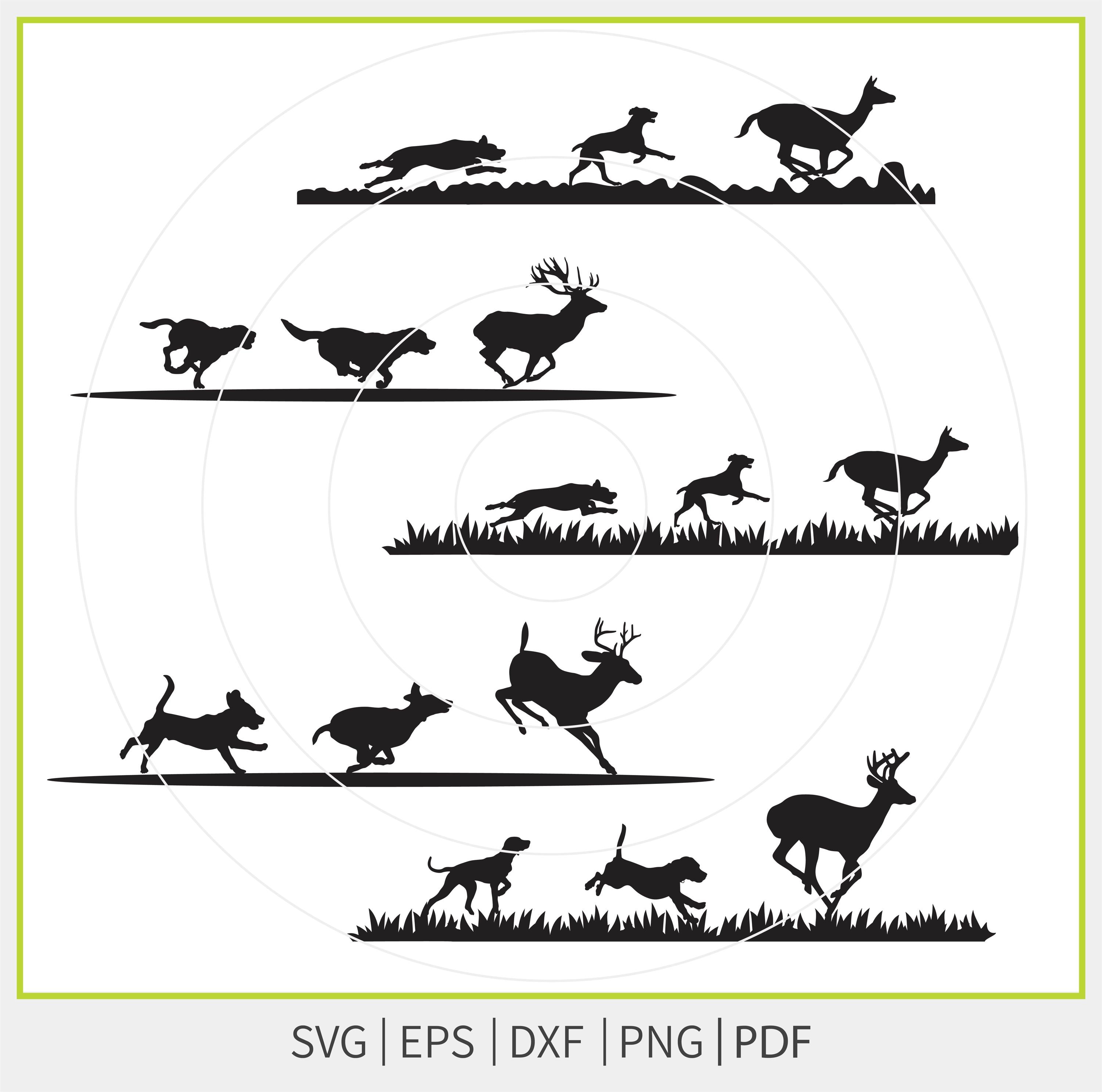 Hounds Hunting Deer Svg, Hound Dogs Chasing Deer SVG, Dogs Running Deer ...