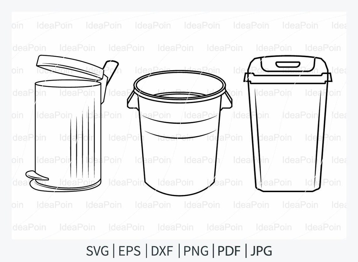 Trash Bin Outline, Trash Bin Svg Bundle, Bin Outline, Rubbish Bin ...