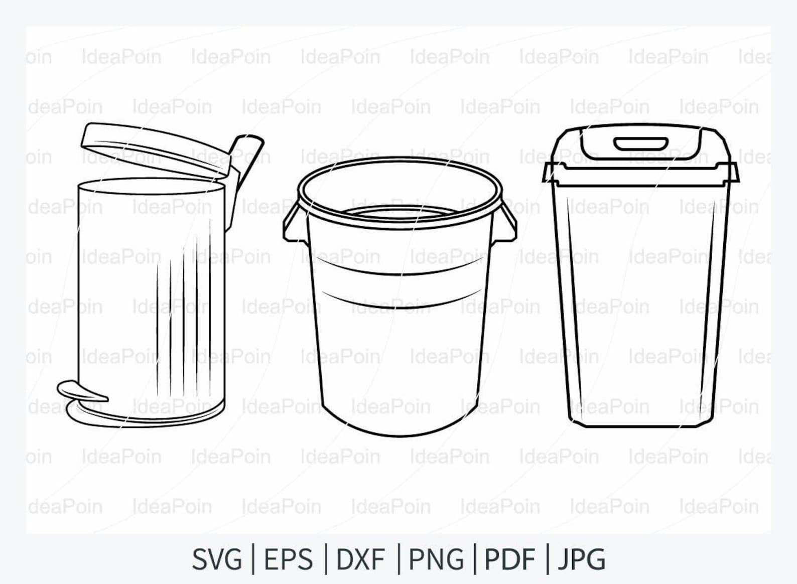 Trash Bin Outline, Trash Bin Svg Bundle, Bin Outline, Rubbish Bin ...