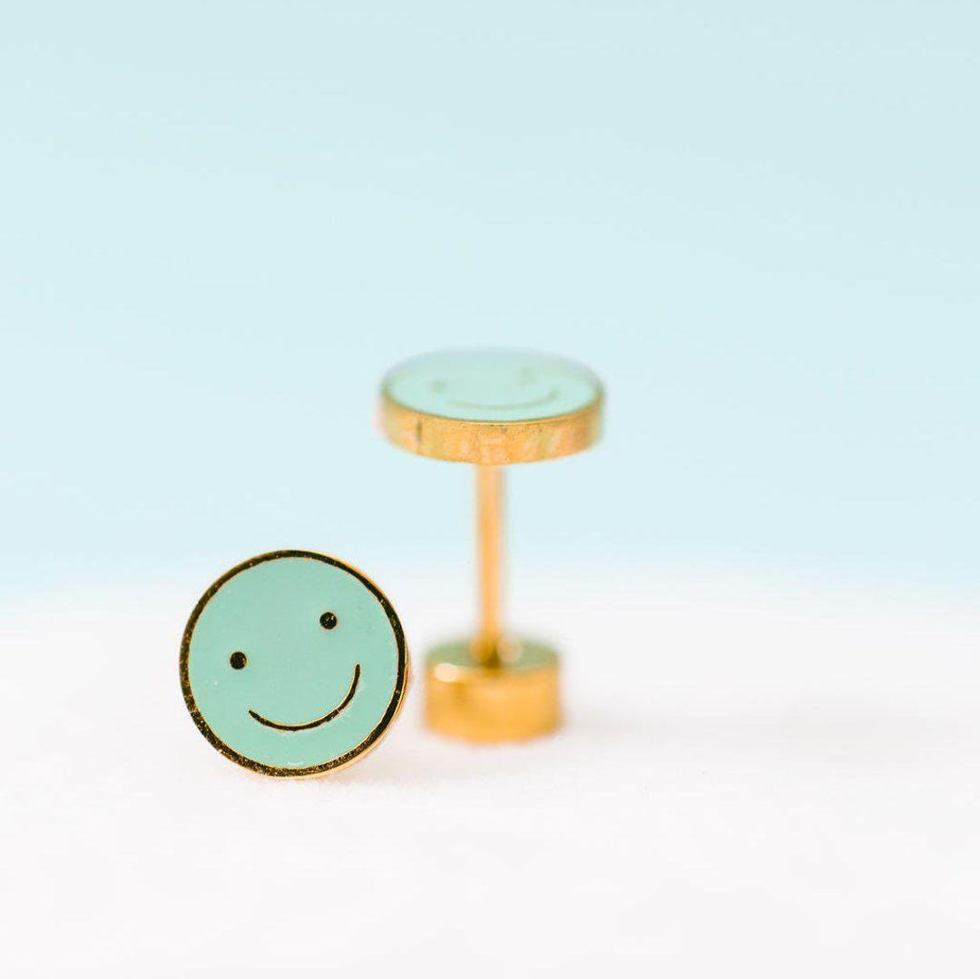 Mint Smiley Stud Earrings, Tiny Cute Jewelry for Girls, Gift for My ...