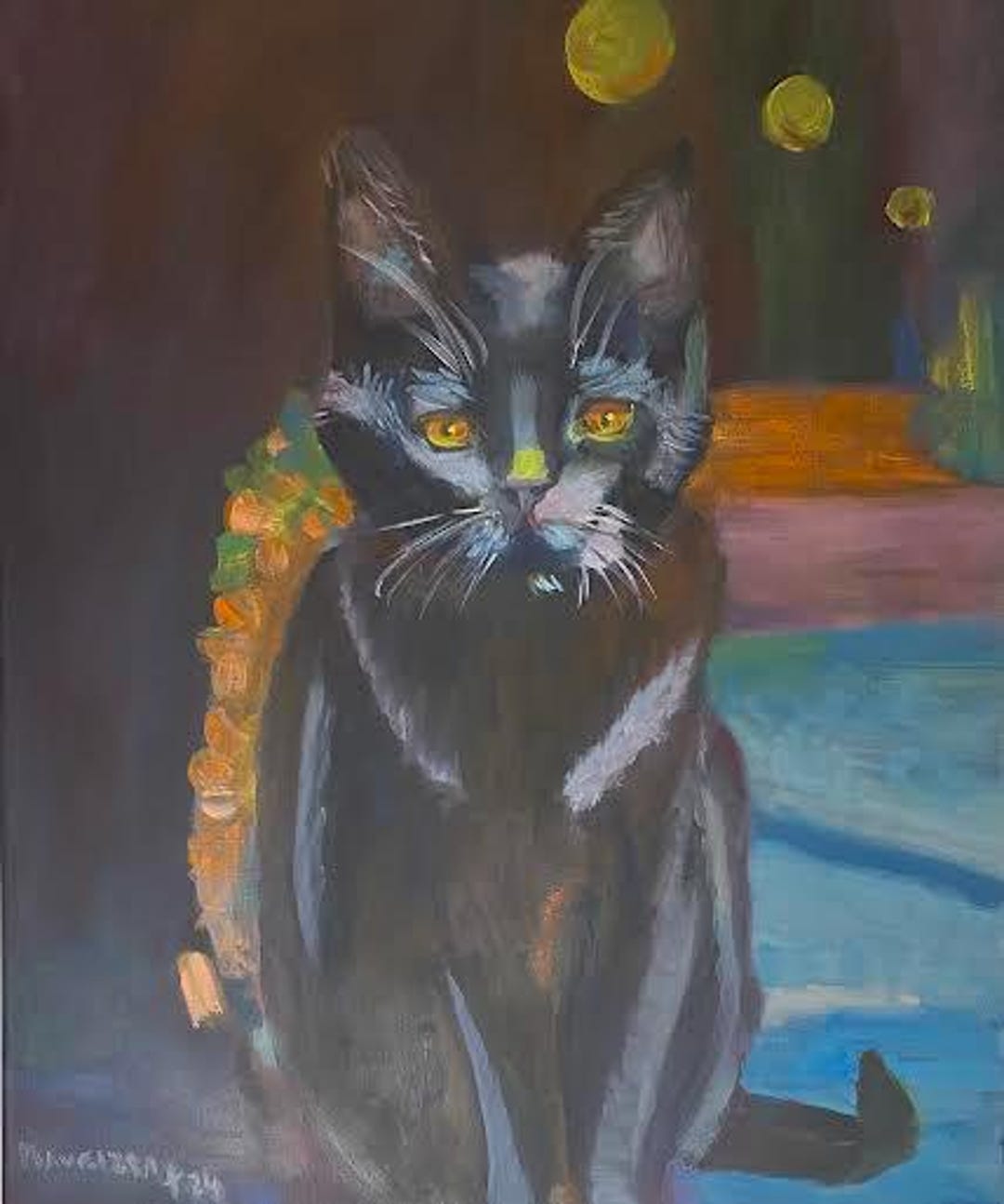 The Black Cat - Original Oil Painting - by Maurizia De Biasio- Black on ...