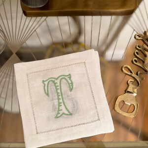 Custom Jumbo Fishtail Letter Monogram Embroidered Cocktail Napkin Set ...