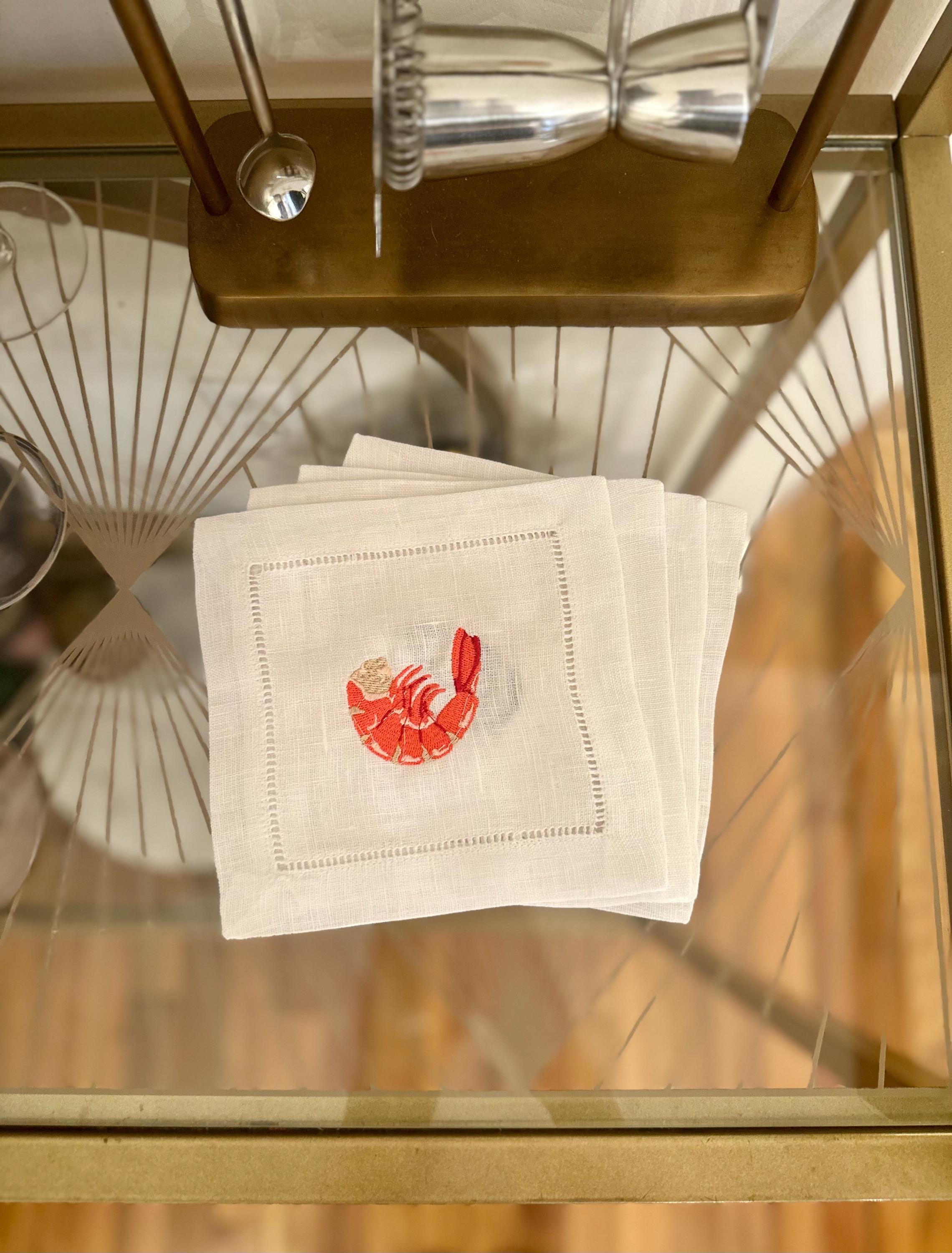 Seafood Tower Embroidered Cocktail Napkin Set - Etsy