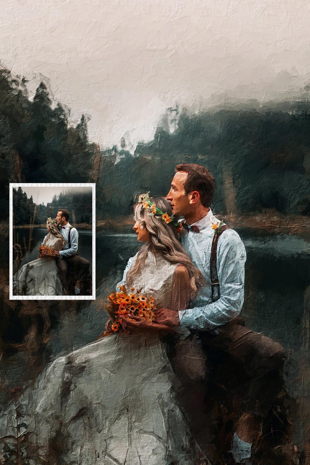 Custom Couple Portrait Valentines Gift for Him Romantic Bedroom Art ...