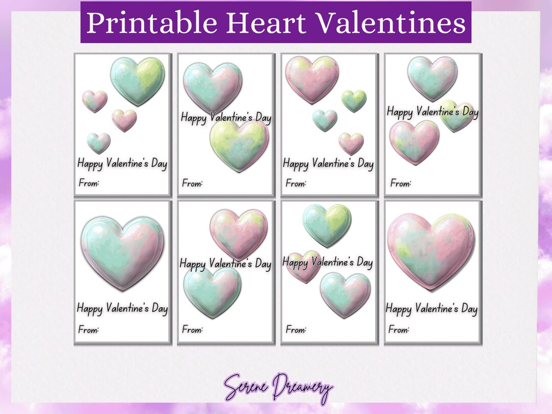 Printable Heart Valentine Cards, Digital Heart Valentine Cards, Simple ...