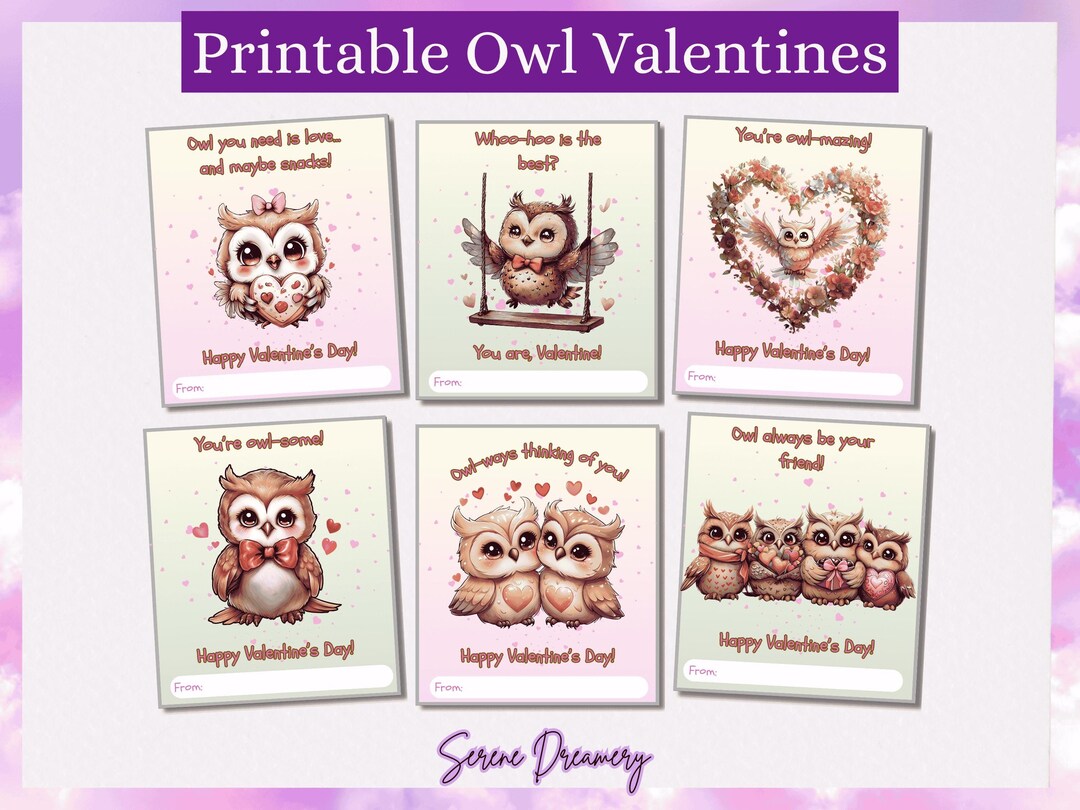 Printable Owl Valentine Cards, Digital Valentines Cards, Classroom ...