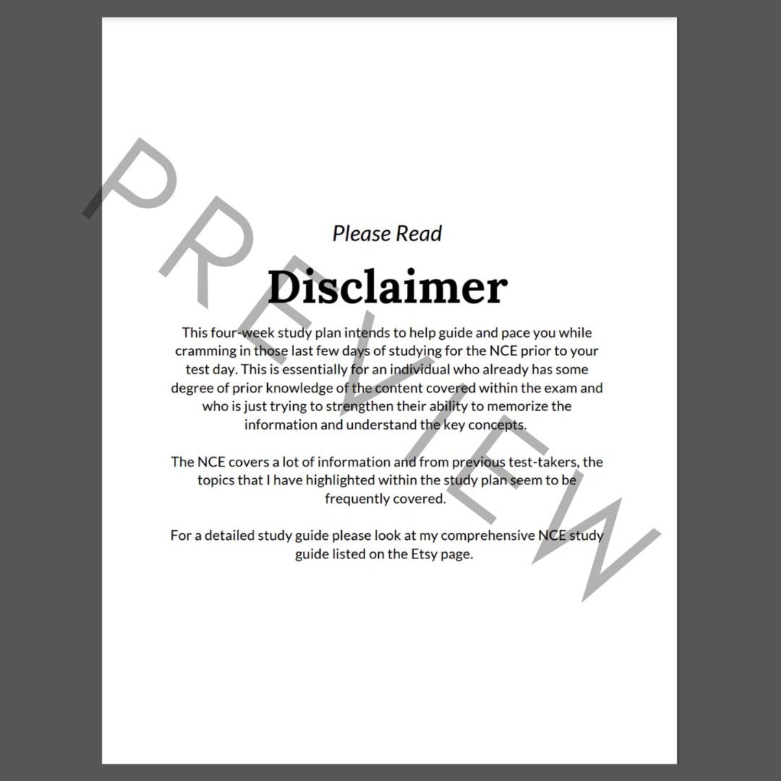 NCE 4-week Study Plan + Free Study Material - Etsy