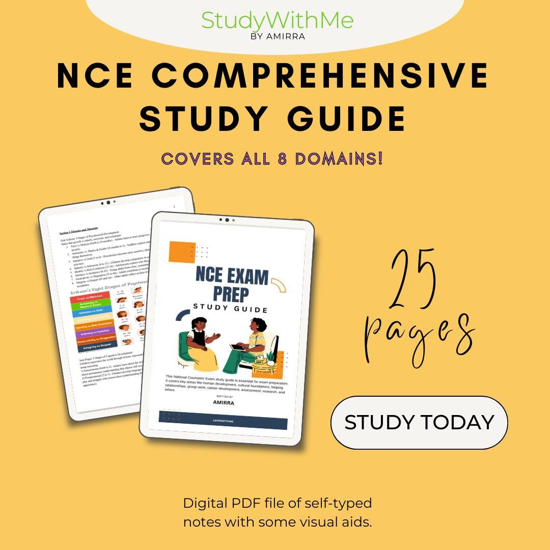 NCE (national Counselor Exam) 25 Page Digital Comprehensive Study Guide ...