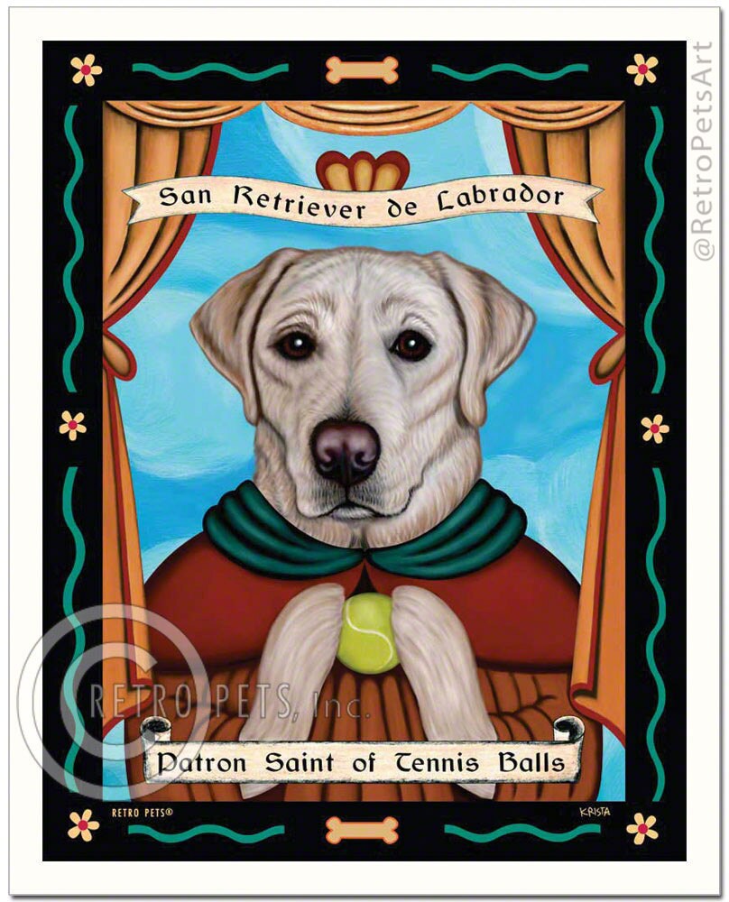 Yellow Lab Art Dog Wall Art Dog Decor Tennis Balls Kitchen | Etsy