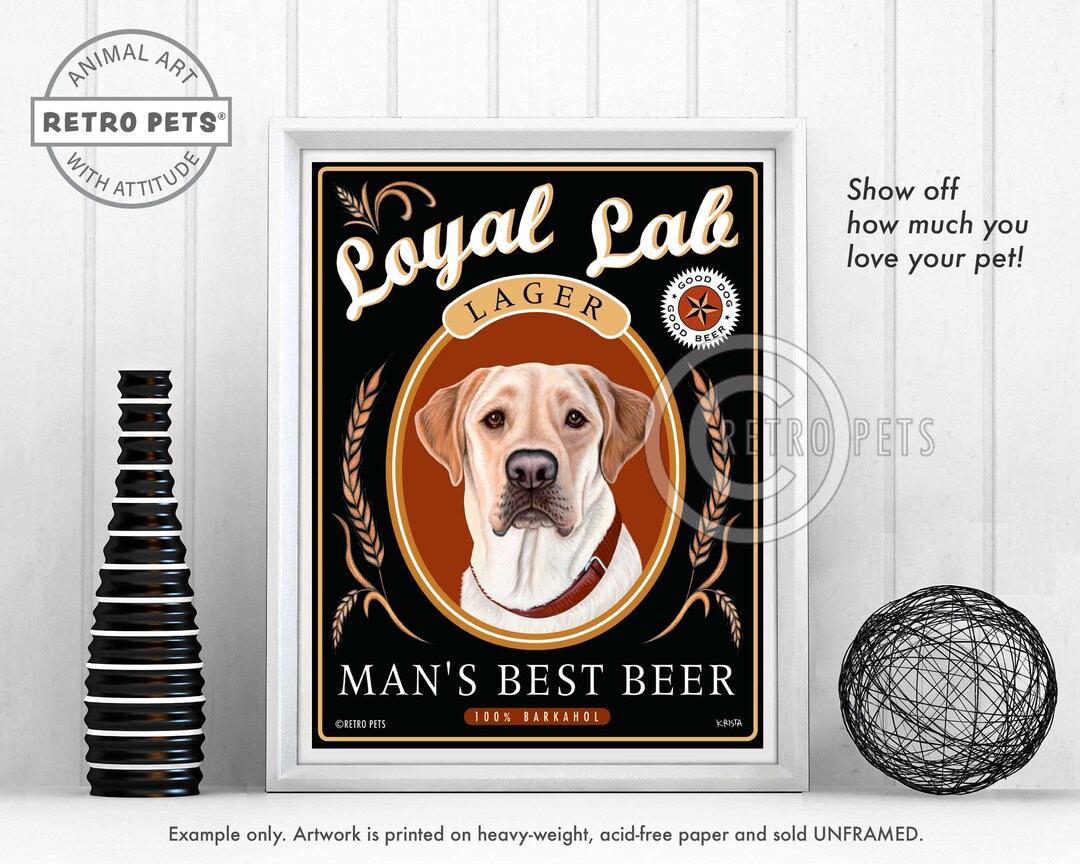 Yellow Lab Art, Dog Wall Art, Dog Decor, Loyal Lab Lager, Bar Decor ...