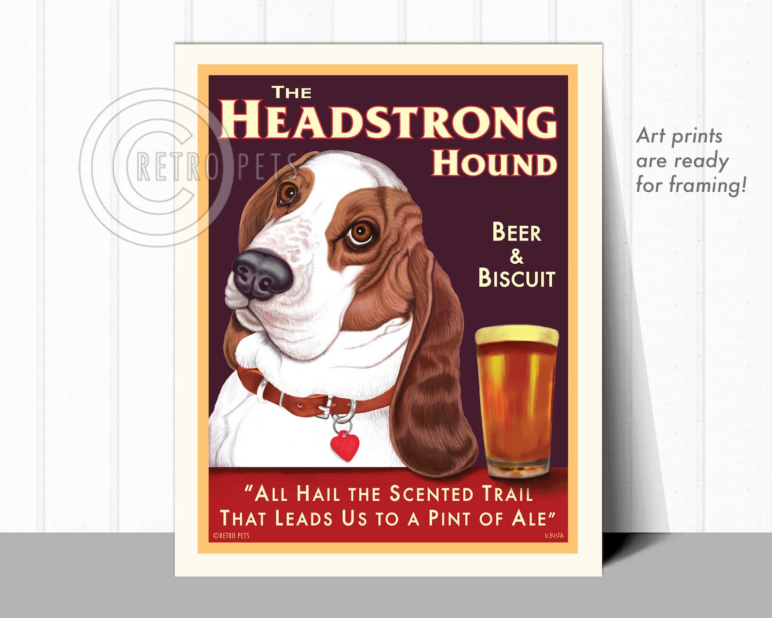 Basset Hound Art Dog Wall Art Beer Decor Headstrong Hound - Etsy