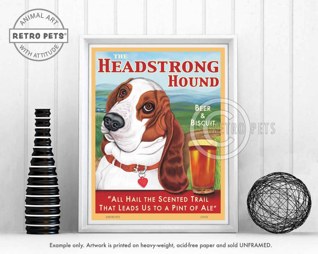 Basset Hound Art, Dog Wall Art, Basset Headstrong, Dog Decor, Dog ...