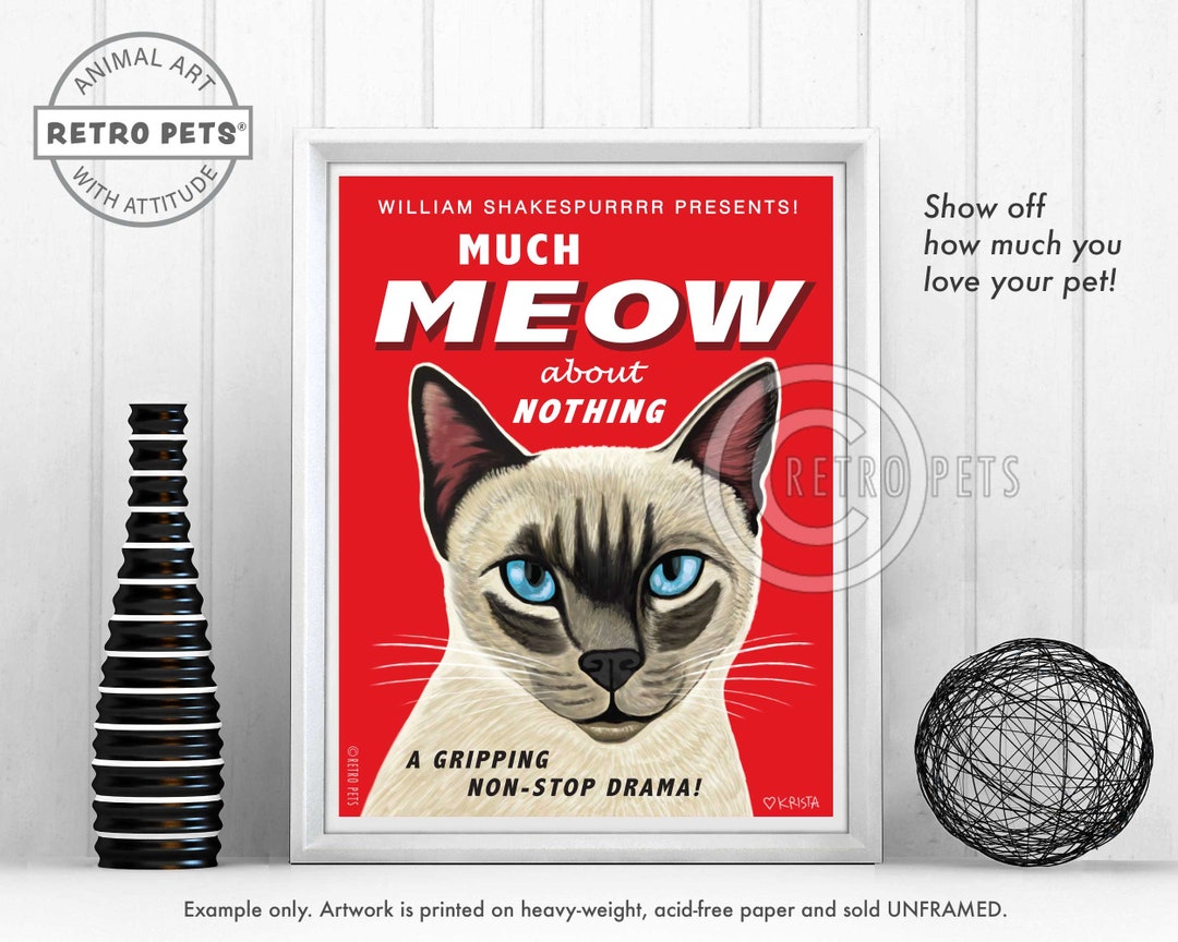 Siamese Cat Art, Cat Wall Art, Shakespeare, Cat Lover Gift, Cat Art ...
