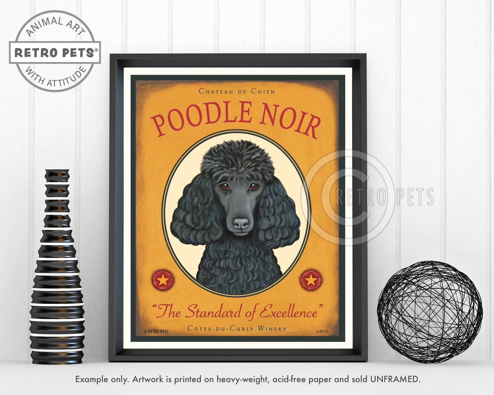 Black Poodle, Standard Poodle Art Print by Retro Pets Artist Krista ...