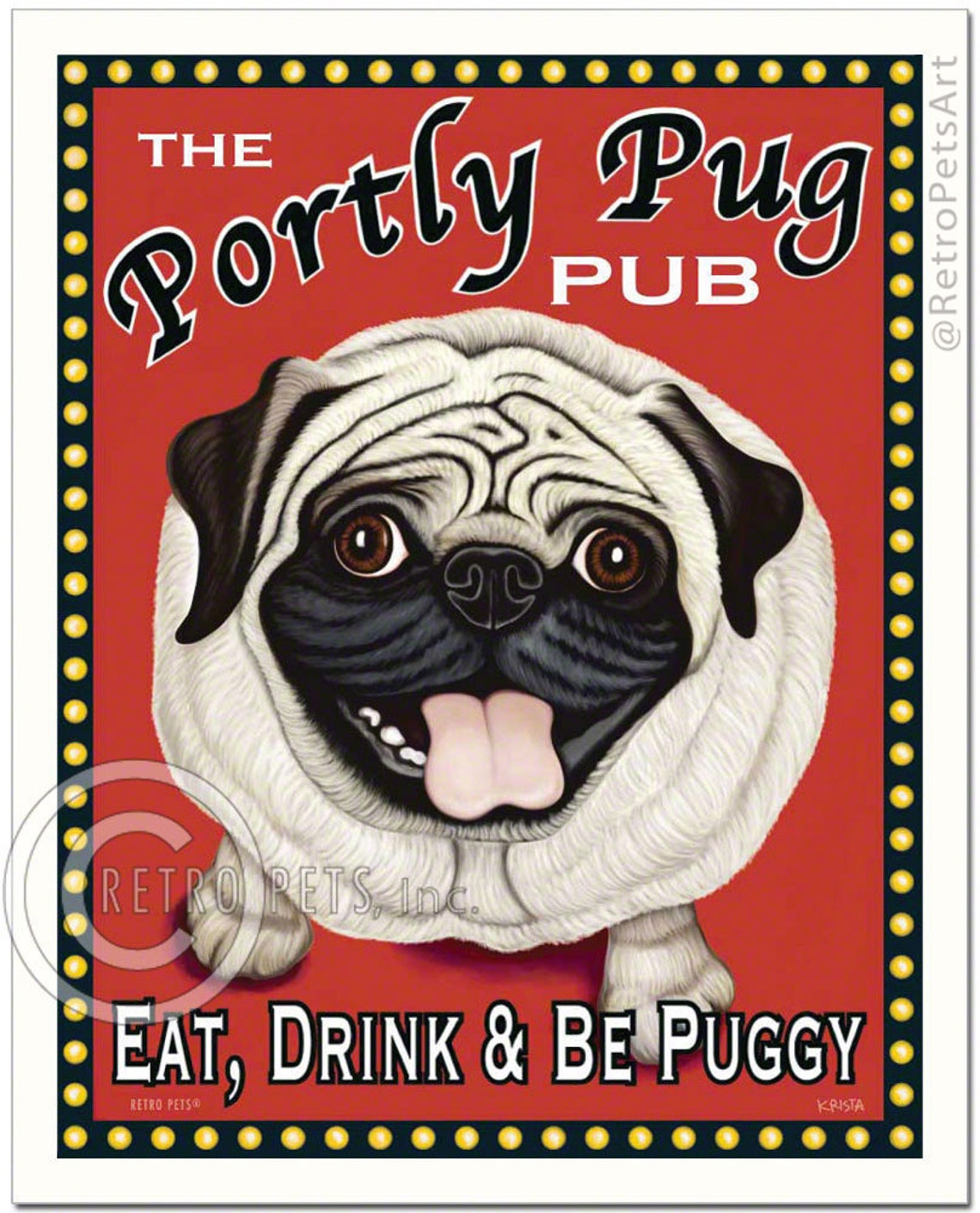 Pug Art Fawn Dog Wall Art Dog Decor Portly Pug Pub Bar - Etsy