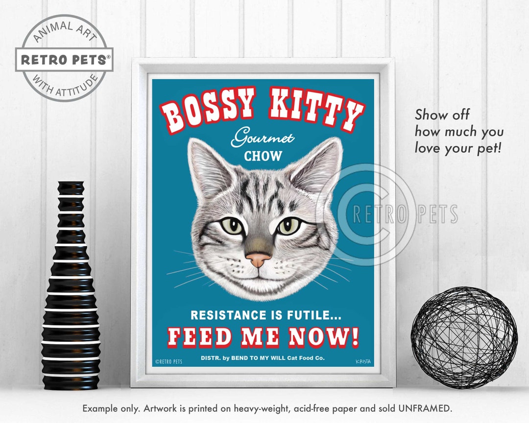 Bossy Kitty, Furry Art, Funny Cat Portrait, Kitty Kitchen Décor, Pet ...