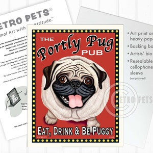 Pug Art, Fawn, Dog Wall Art, Dog Decor, Portly Pug Pub, Bar Decor, Pug ...