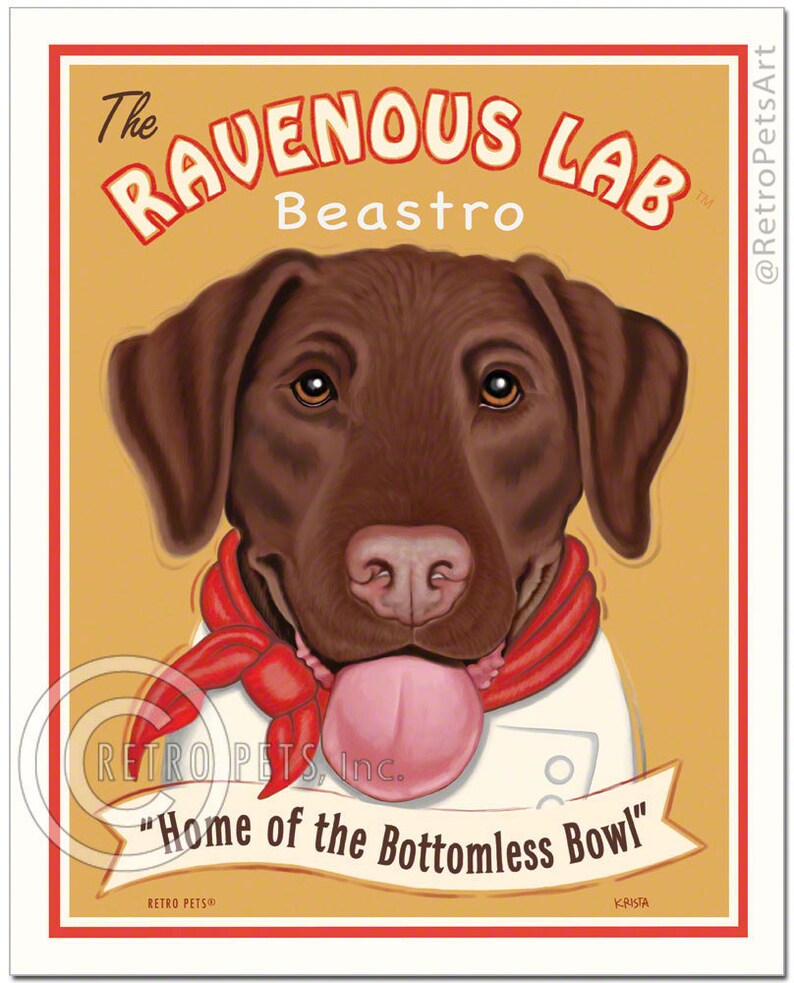 Chocolate Lab Art Dog Wall Art Dog Decor Ravenous Lab | Etsy