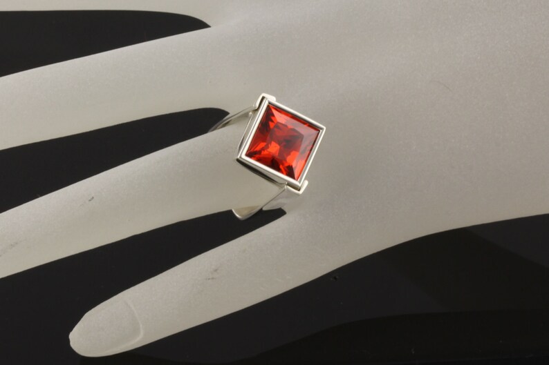 Sterling Silver Ring Set With 12mm Square Facet Cut Simulated ...