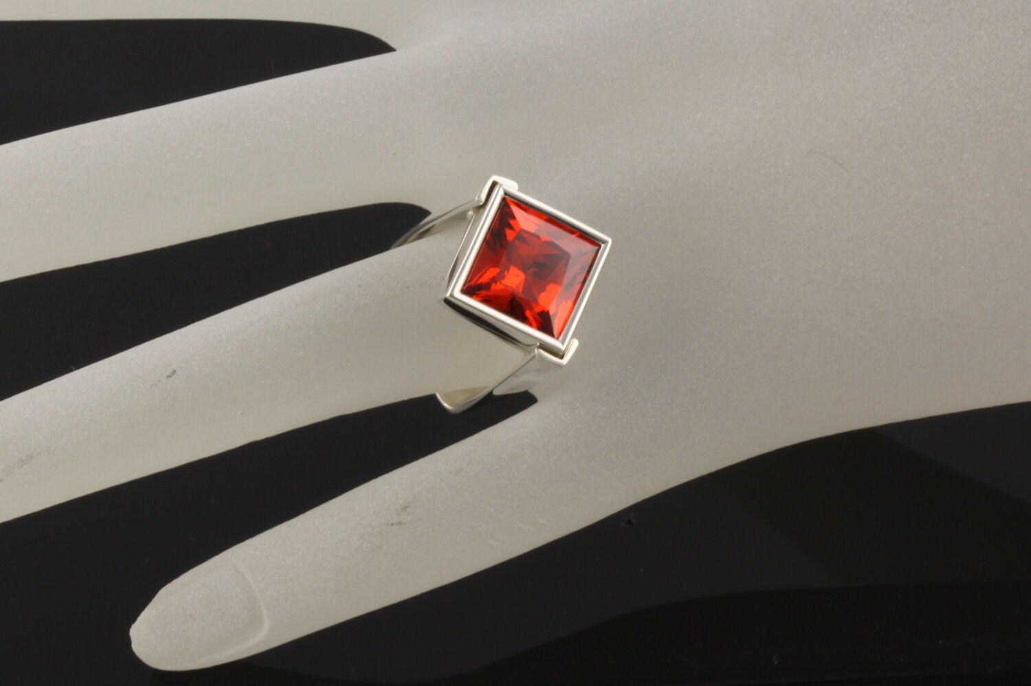 Sterling Silver Ring Set With 12mm Square Facet Cut Simulated ...
