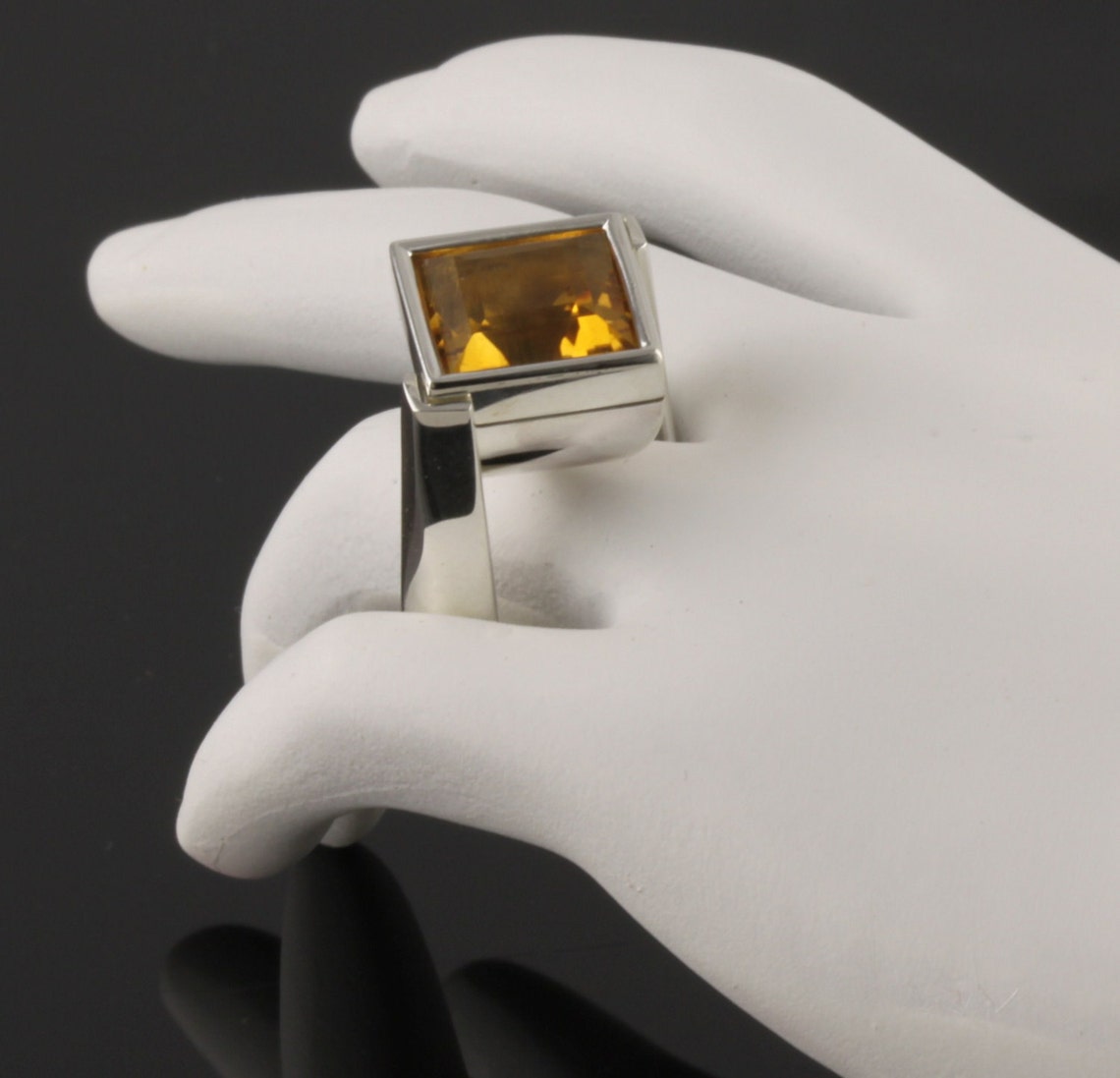 Sterling Silver Ring Set With 12mm Square Facet Cut Citrine - Etsy UK