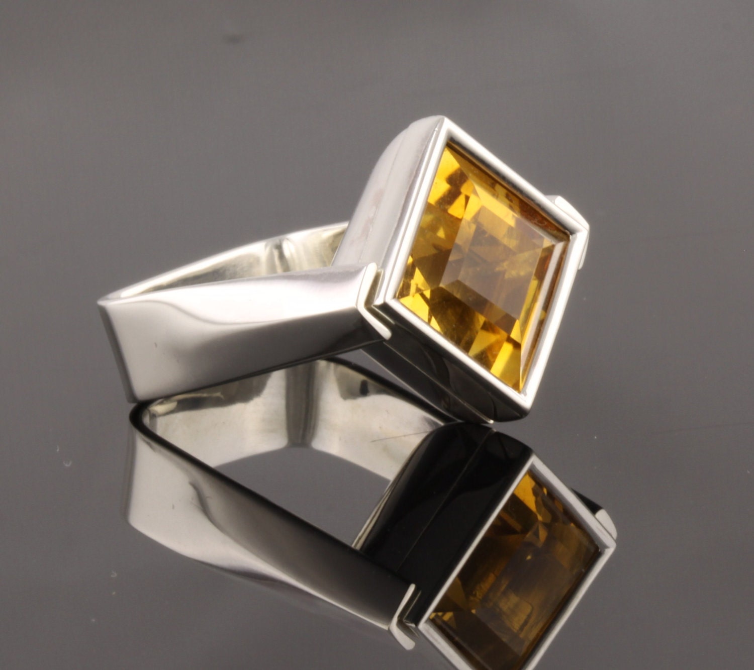 Sterling Silver Ring Set With 12mm Square Facet Cut Citrine - Etsy UK