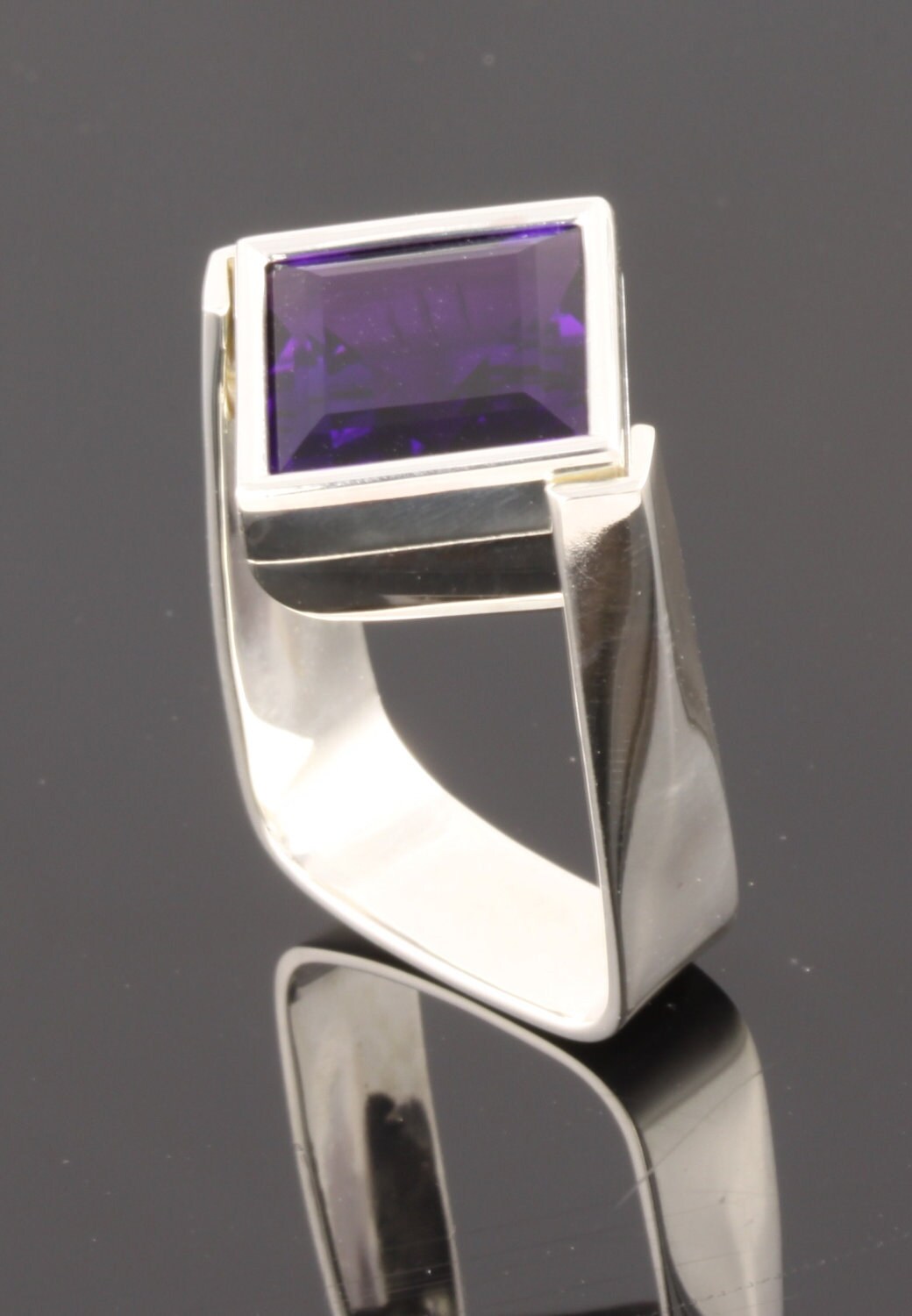 Sterling Silver Ring Set With 12mm Square Facet Cut Amethyst - Etsy