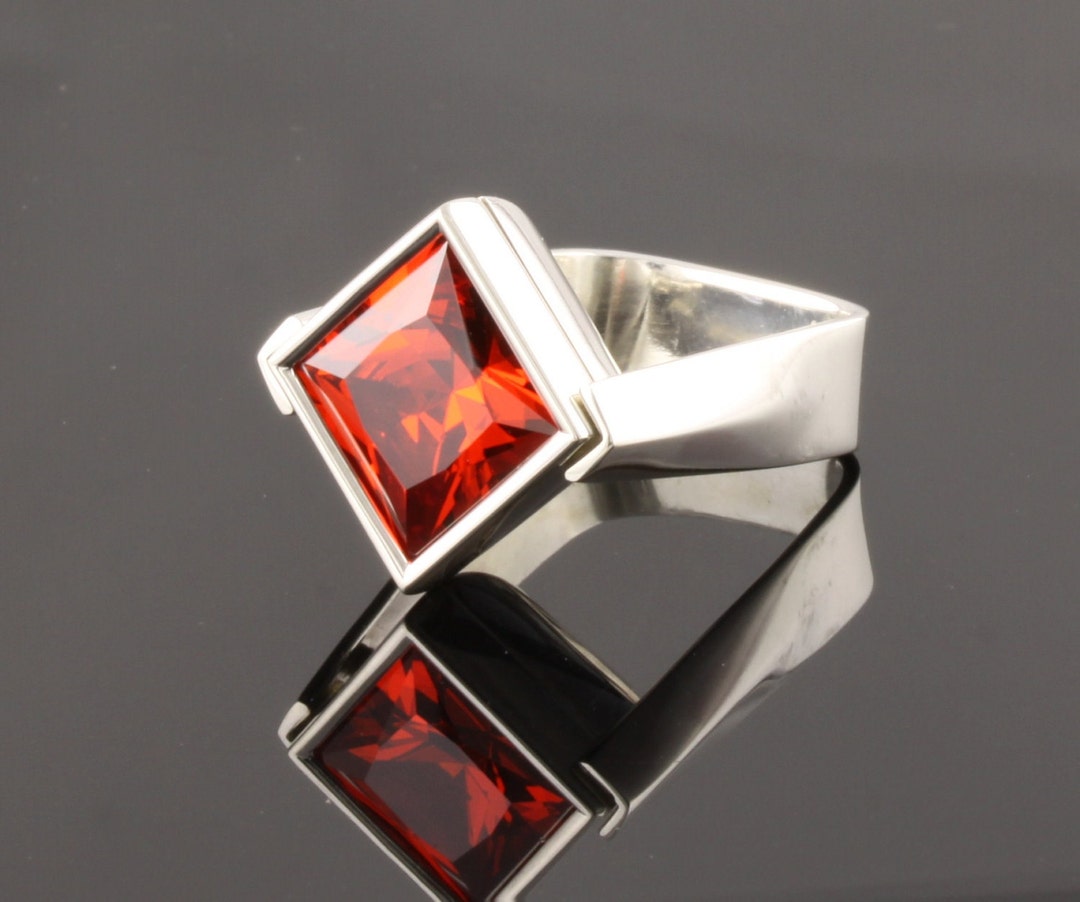 Sterling Silver Ring Set With 12mm Square Facet Cut Simulated ...