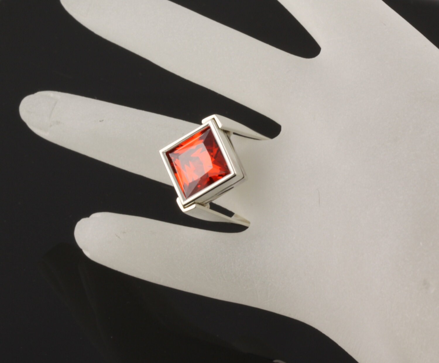 Sterling Silver Ring Set With 12mm Square Facet Cut Simulated ...