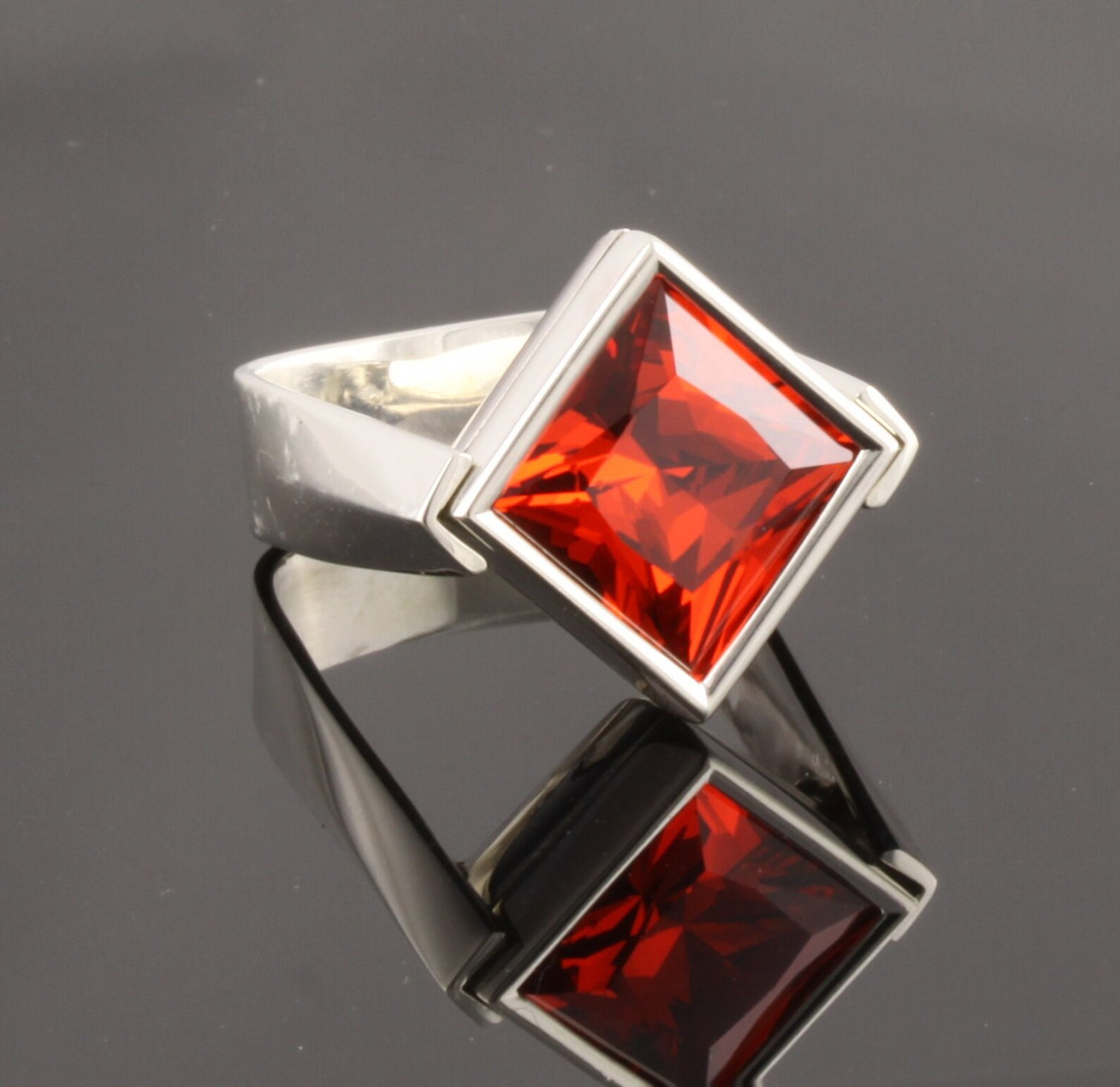 Sterling Silver Ring Set With 12mm Square Facet Cut Simulated ...