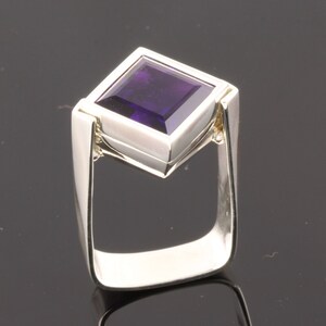 Sterling Silver Ring Set With 12mm Square Facet Cut Amethyst - Etsy