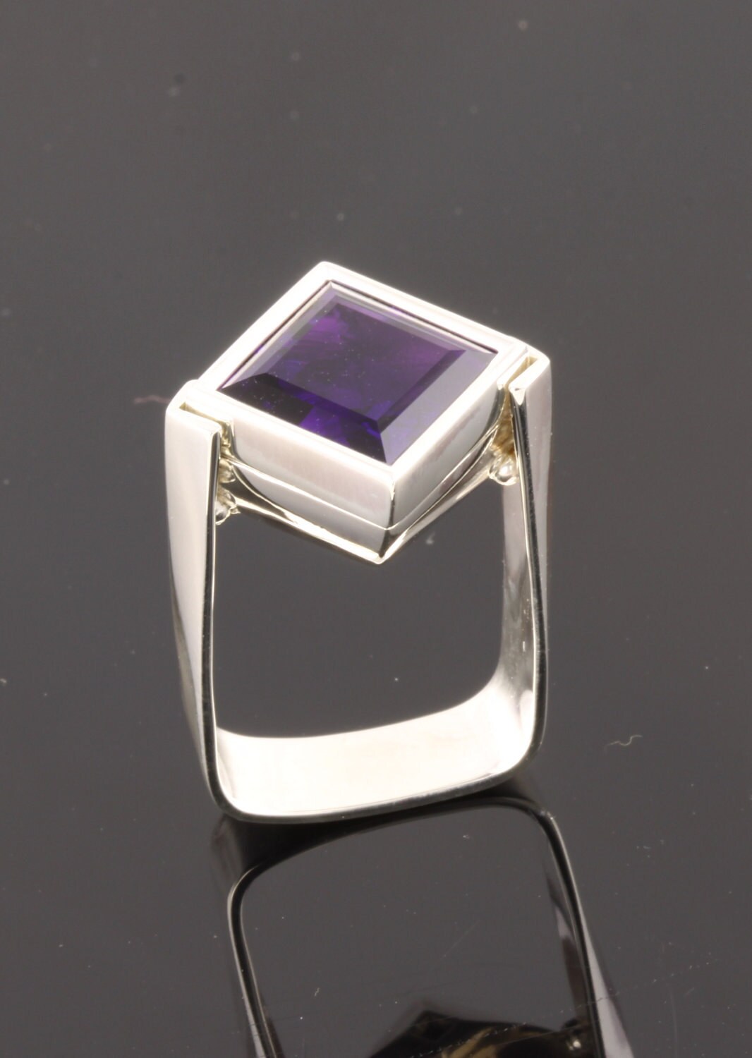 Sterling Silver Ring Set With 12mm Square Facet Cut Amethyst - Etsy