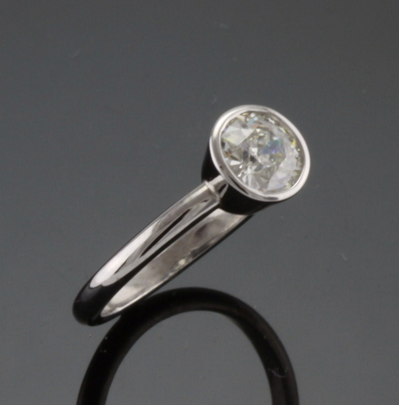 Single 0. 87ct Old Cut Round Diamond 18kt White Gold Ring - Etsy