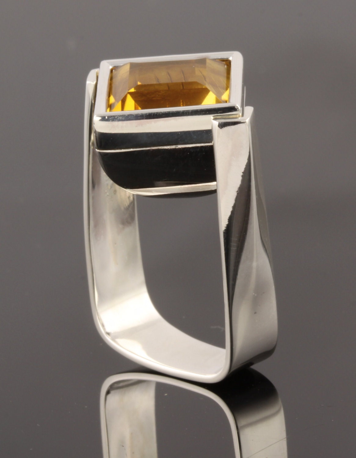 Sterling Silver Ring Set With 12mm Square Facet Cut Citrine - Etsy UK