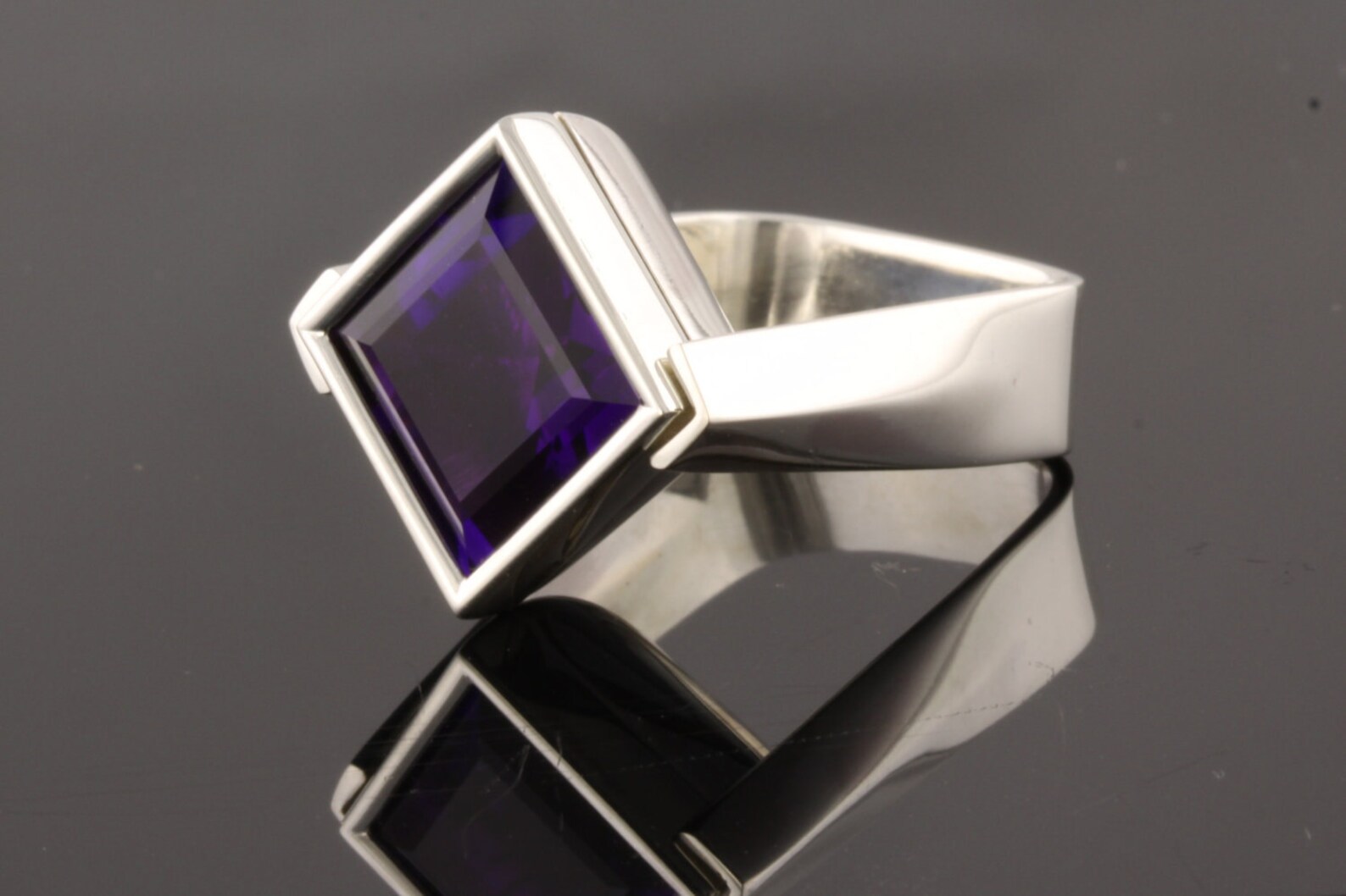 Sterling Silver Ring Set With 12mm Square Facet Cut Amethyst - Etsy