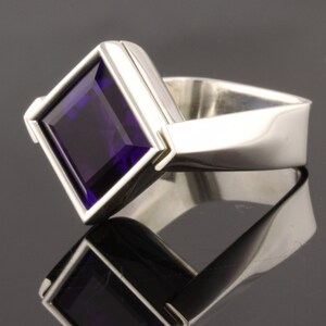 Sterling Silver Ring Set With 12mm Square Facet Cut Amethyst - Etsy