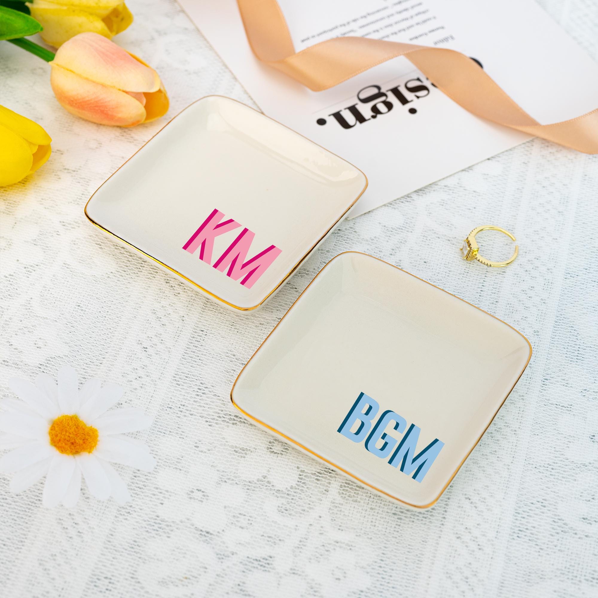 Personalized Shadow Monogram Ring Dish,custom Initial Trinket Dish ...