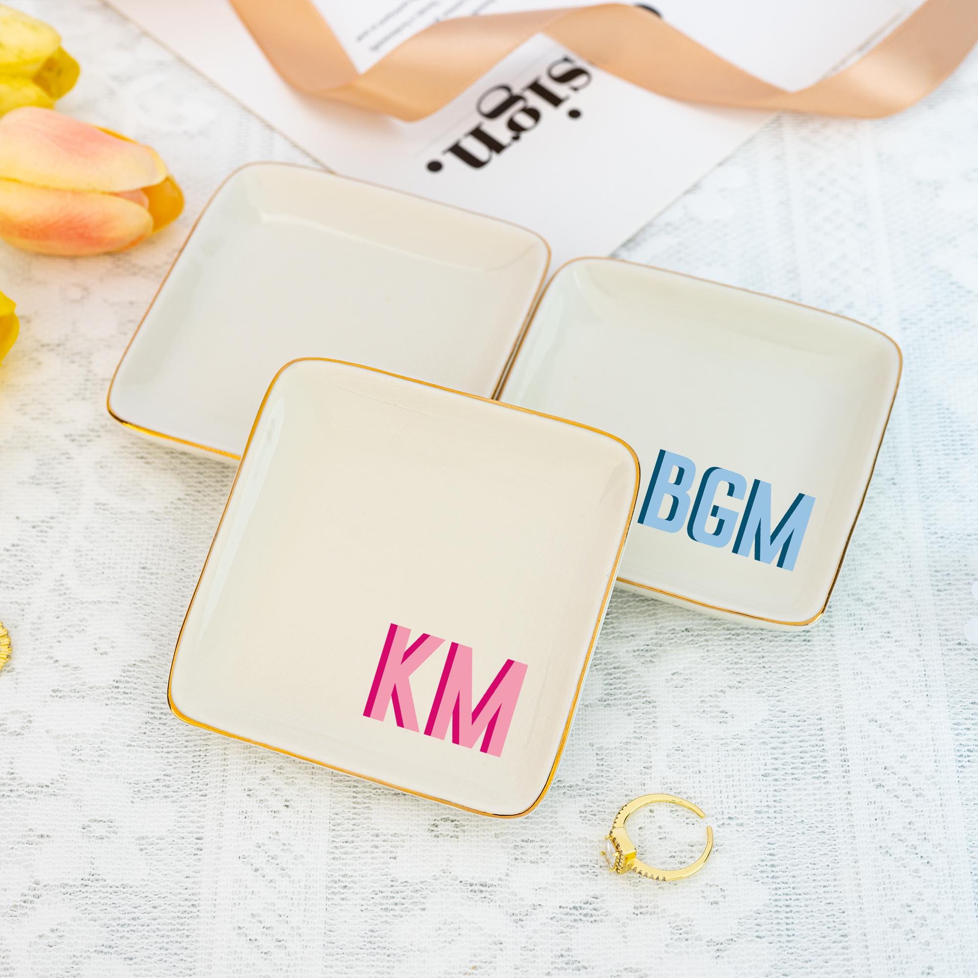 Personalized Shadow Monogram Ring Dish,custom Initial Trinket Dish ...