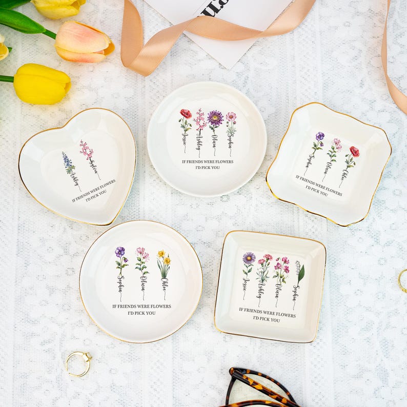 Friendship Trinket Dish, Birth Flower Ring Dish for BFF, Custom Jewelry ...