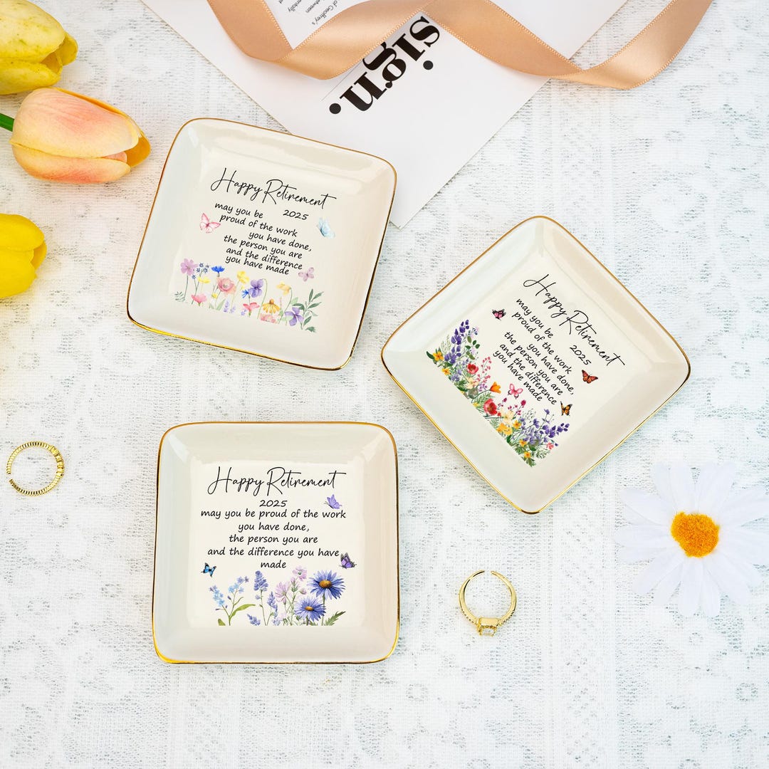 Personalized Retirement Jewelry Dish,floral Trinket Dish for Her,happy ...