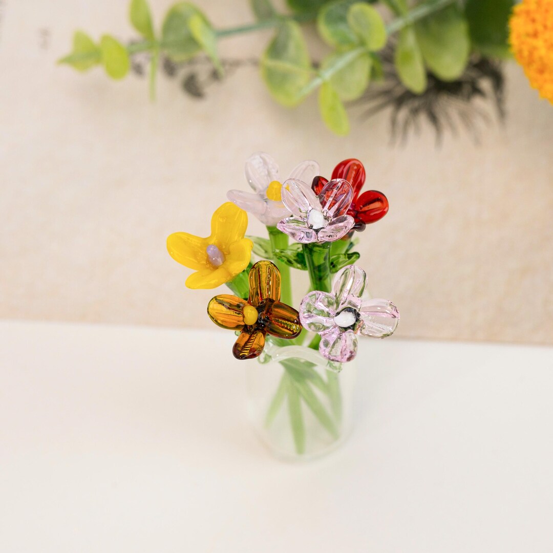 Mini Glass Flower Bouquet Set,birth Month Flower Bouquet,mini Flower ...