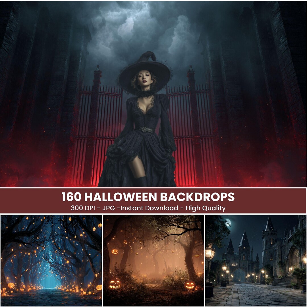 160 Halloween Digital Backdrops: Spooky Pumpkin Photo Overlays (instant ...
