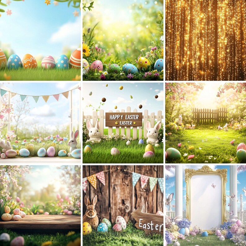 Easter Bunny Floral Digital Backdrop: Spring Photography (digital ...
