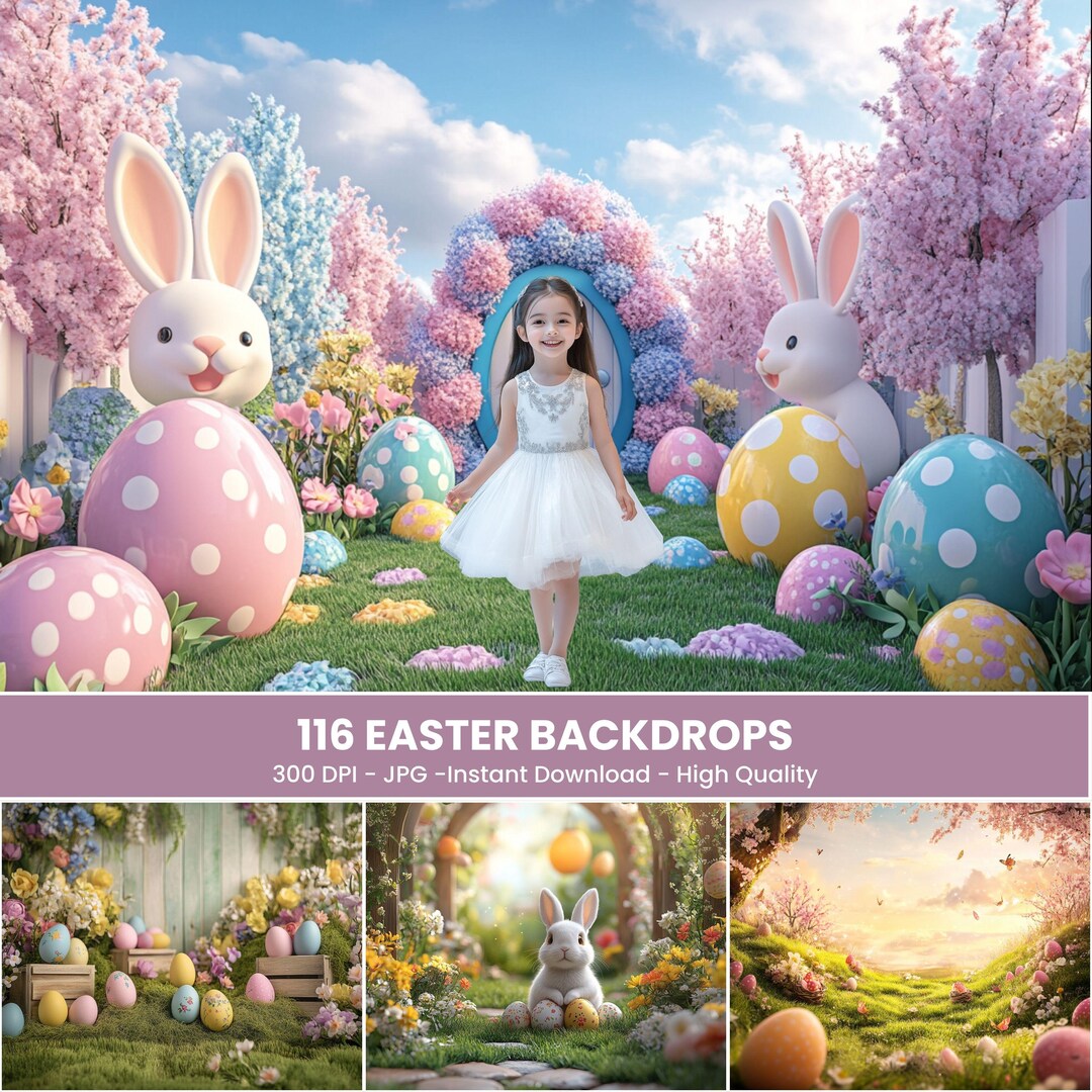Easter Bunny Floral Digital Backdrop: Spring Photography (digital ...