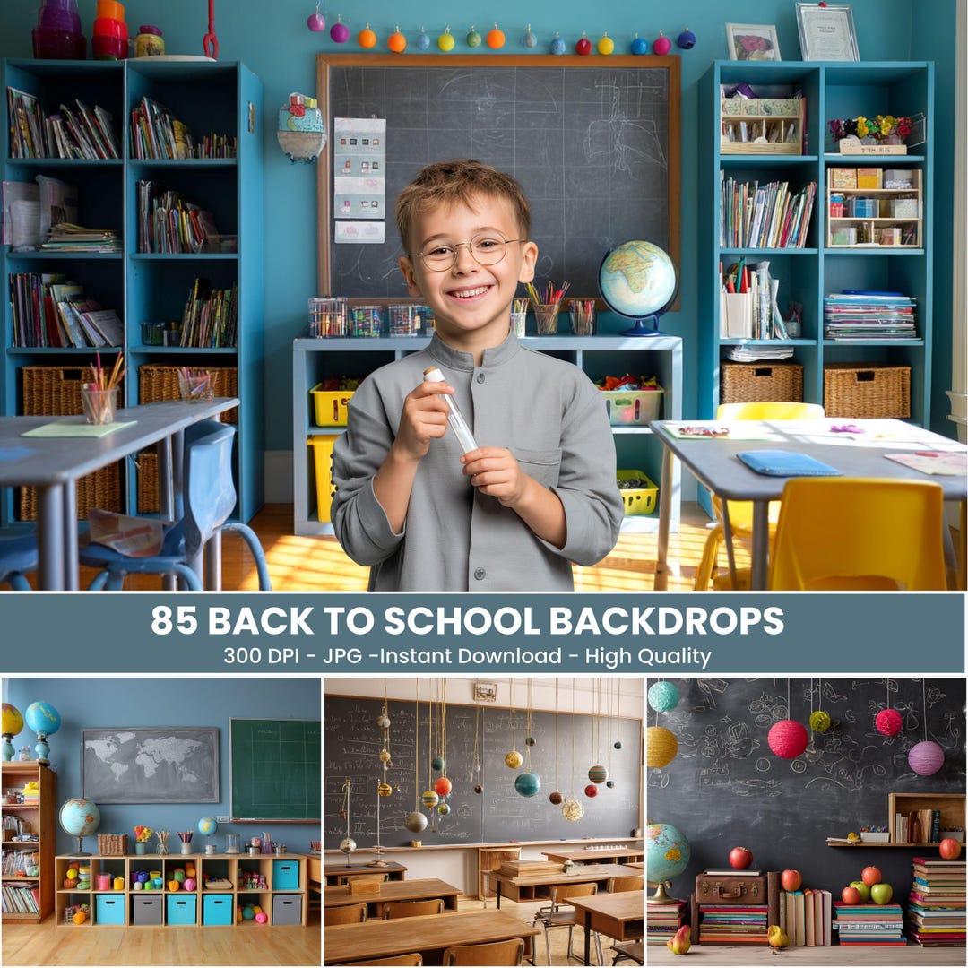 85 Back to School Digital Backdrops: Classroom Photography Backgrounds ...