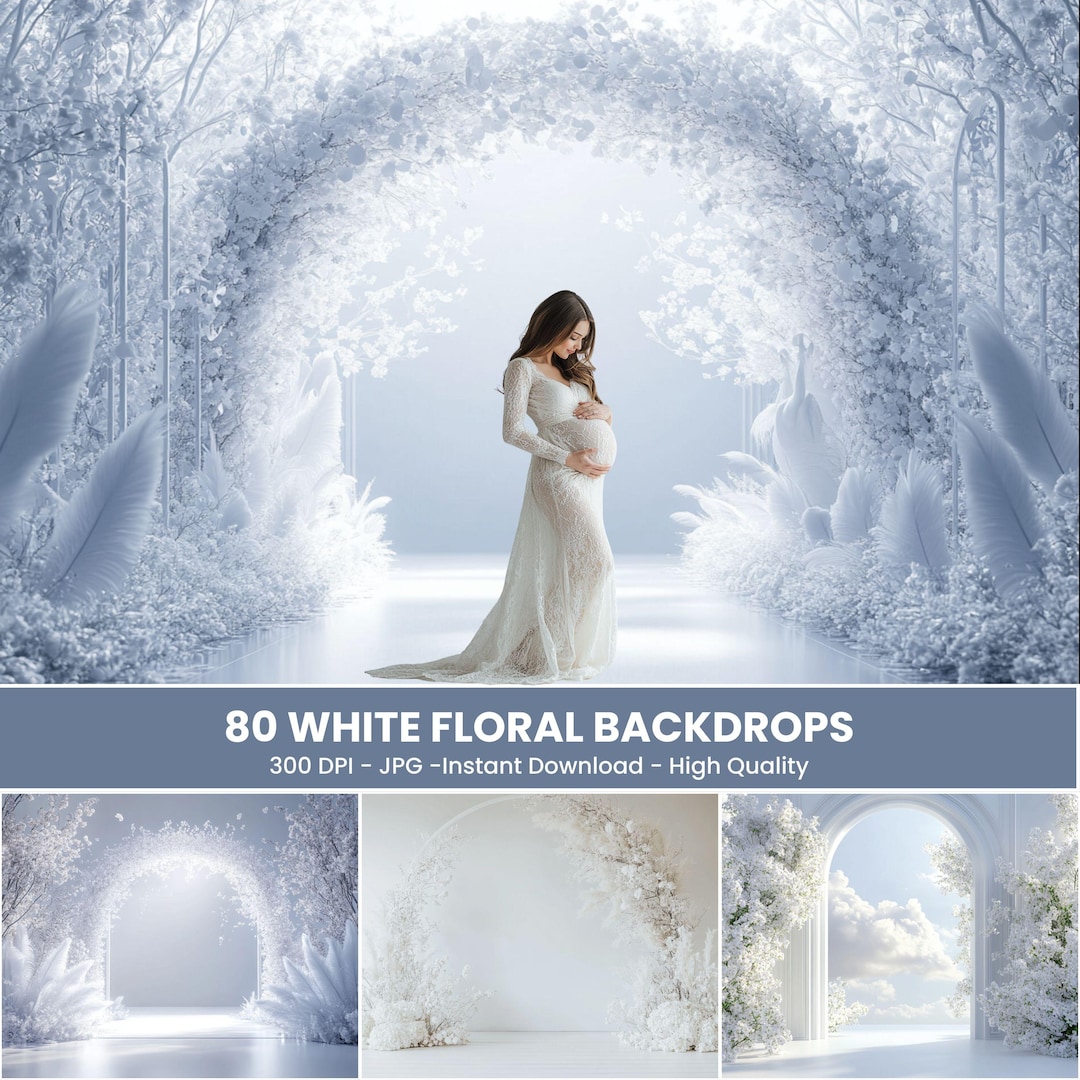 White Floral Maternity Backdrop Elegant White Maternity Background ...