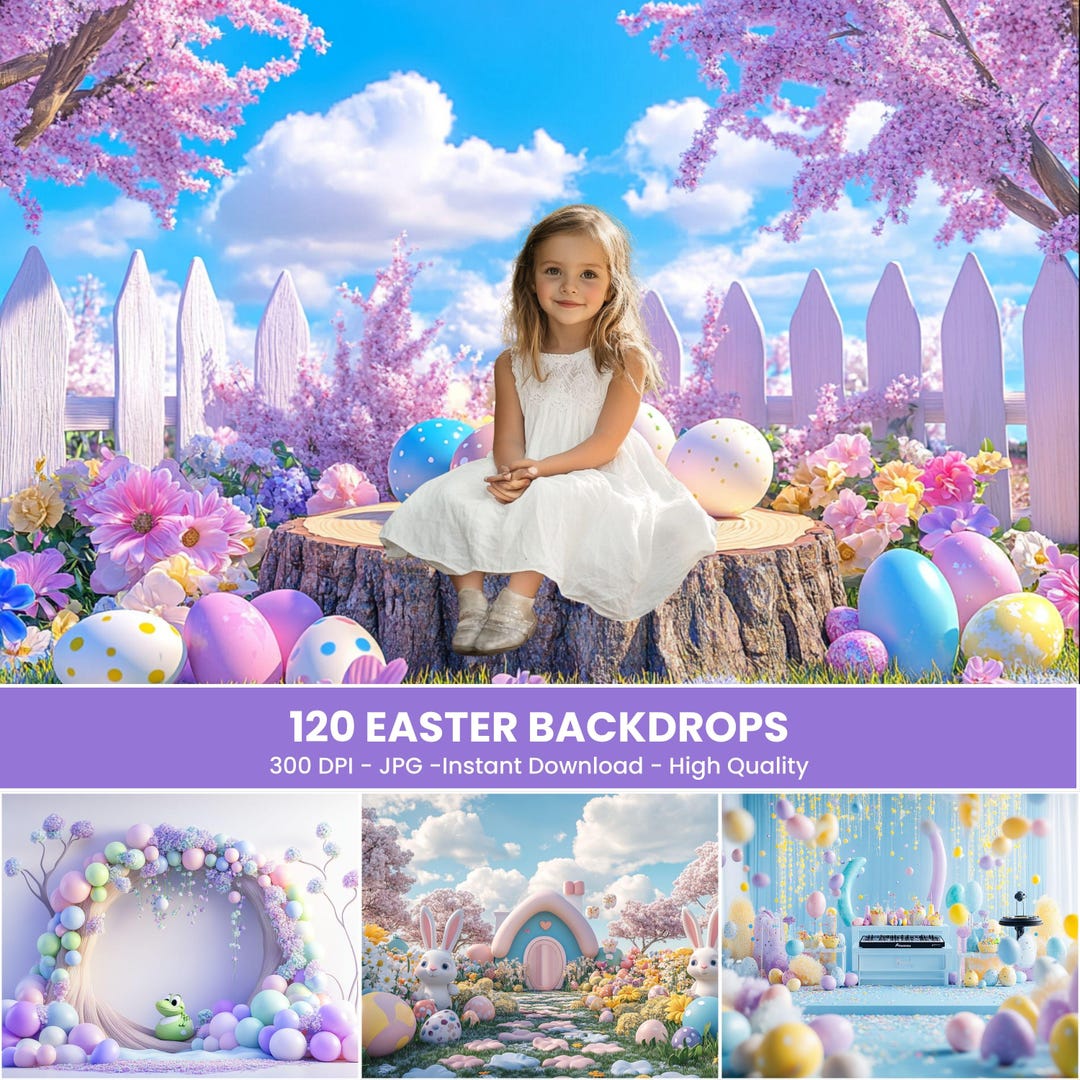 120 Easter Photography Backdrops: Spring Eggs & Logs (digital Download ...