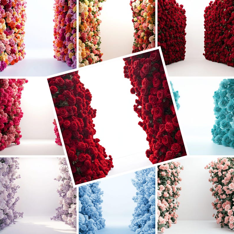 Red Roses Flower Wall Backdrop: Romantic Wedding Photography (digital ...