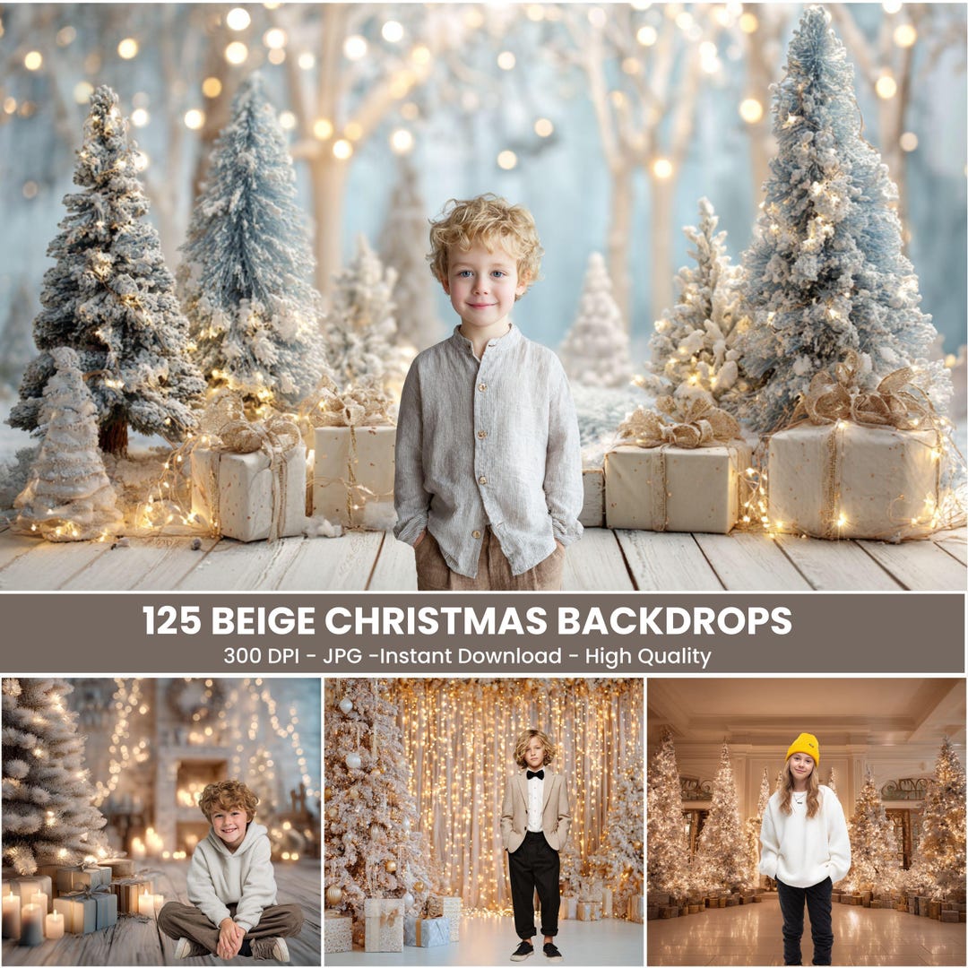 Beige Christmas Digital Backdrops: Cozy Winter Photography Overlays ...
