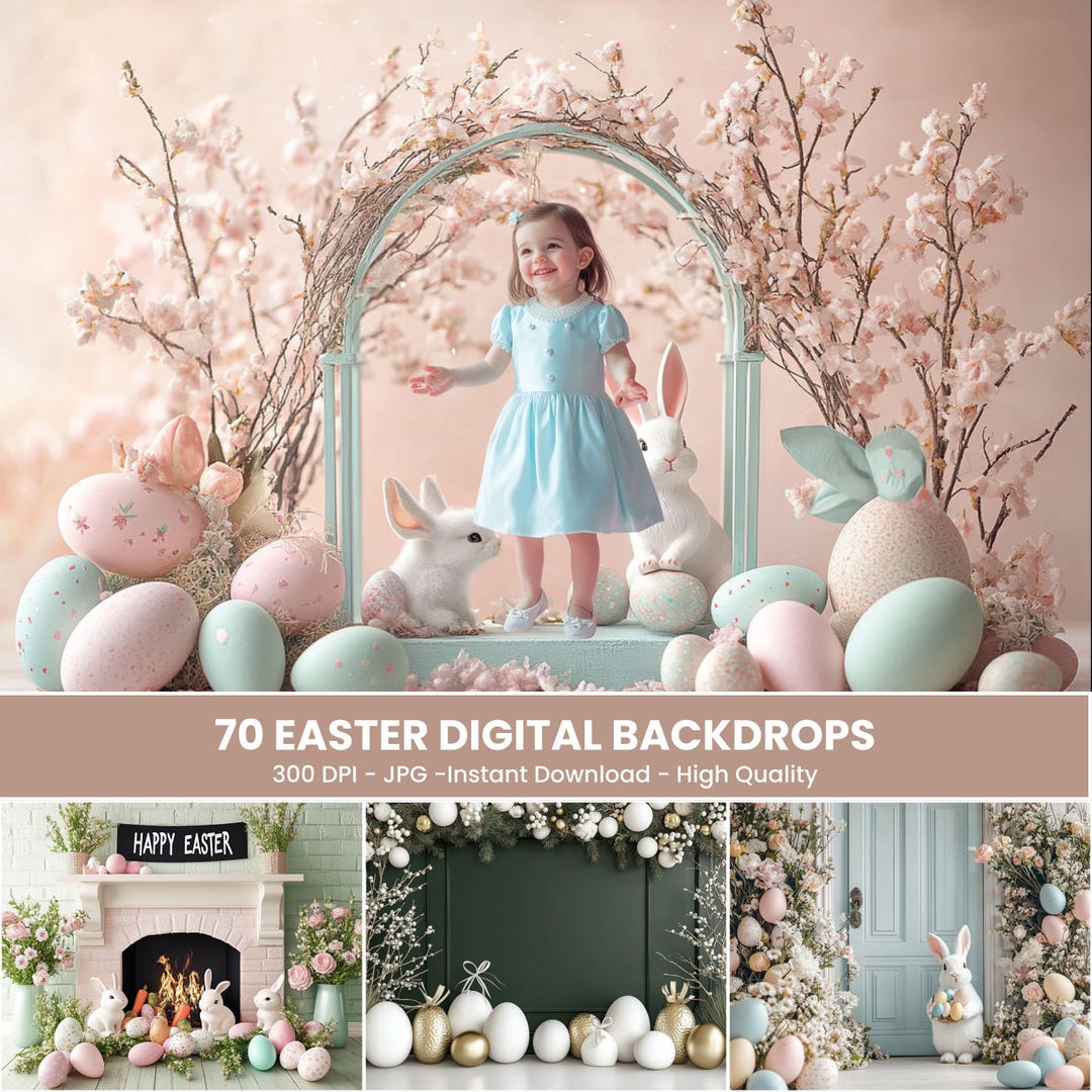 70 Easter Photography Backdrops: Pastel Floral Egg Hunt Scenes (digital ...